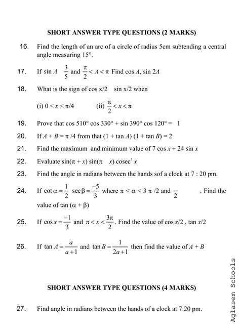 CBSE Notes Class Maths Trigonometric Functions