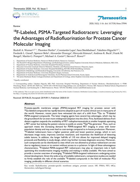 Pdf 18f Labeled Psma Targeted Radiotracers Leveraging The Advantages Of Radiofluorination