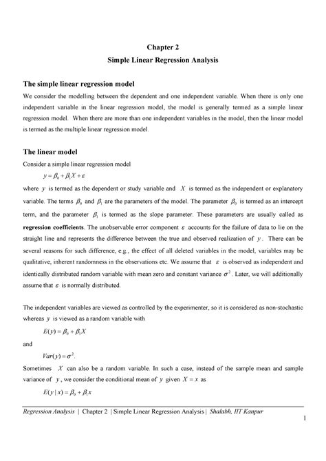 Chapter 2 Regression Simple Linear Regression Analysis Regression