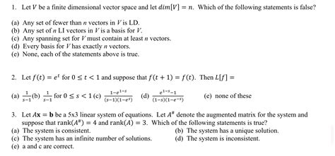 Solved 1 Let V Be A Finite Dimensional Vector Space And Let