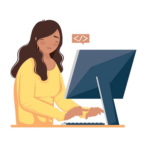 female developer with desktop 13815210 vector art at vecteezy