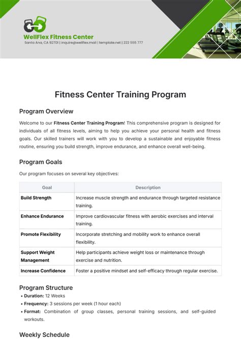 Free Fitness Center Training Program Template To Edit Online