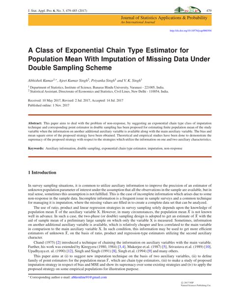 Pdf A Class Of Exponential Chain Type Estimator For Population Mean With Imputation Of Missing