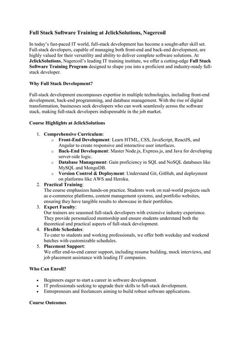 Full Stack Software Training In Nagercoil Pdf