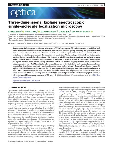Pdf Three Dimensional Biplane Spectroscopic Single Molecule Localization Microscopy