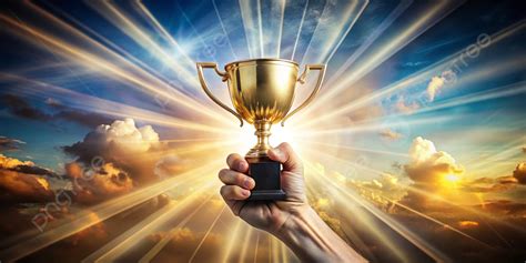 극적인 일몰 하늘을 배경으로 한 황금 트로피 황금 트로피 일몰 손을 잡고 트로피 우승자 하늘 배경 배경 일러스트 및 사진 무료 다운로드 Pngtree