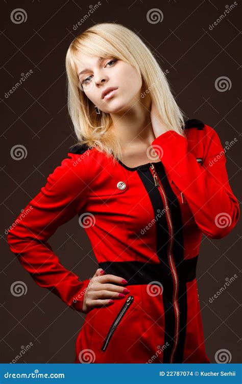 Beautiful Blonde Girl In A Red Dress Stock Images Image 22787074