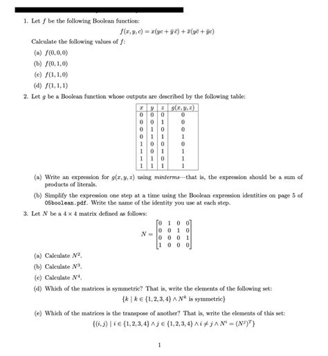 solved 1 let f be the following boolean function