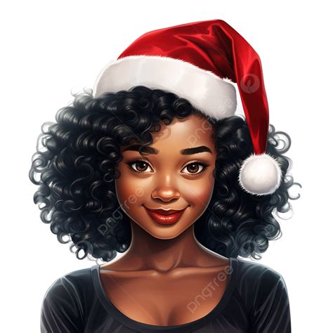 Black Girl With Christmas Santa Hat Vector Illustration Afro Hair Beautiful Black Woman Woman