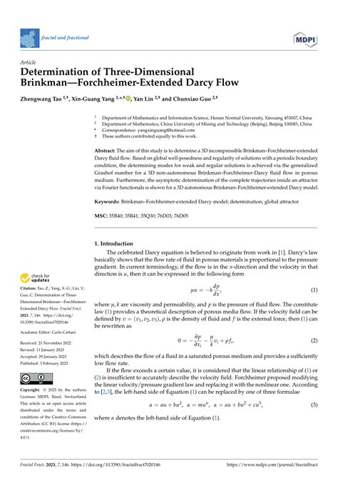 Pdf Determination Of Three Dimensional Brinkman—forchheimer Extended Darcy Flow
