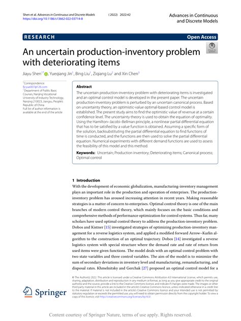 Pdf An Uncertain Production Inventory Problem With Deteriorating Items