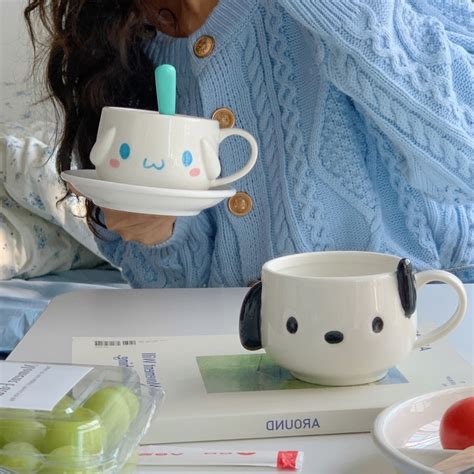 포차코 시나모롤 세라믹 도자기 머그컵 컵받침 세트 250ml