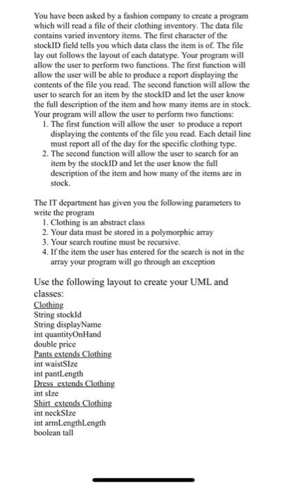 Solved You Have Been Asked By A Fashion Company To Create A