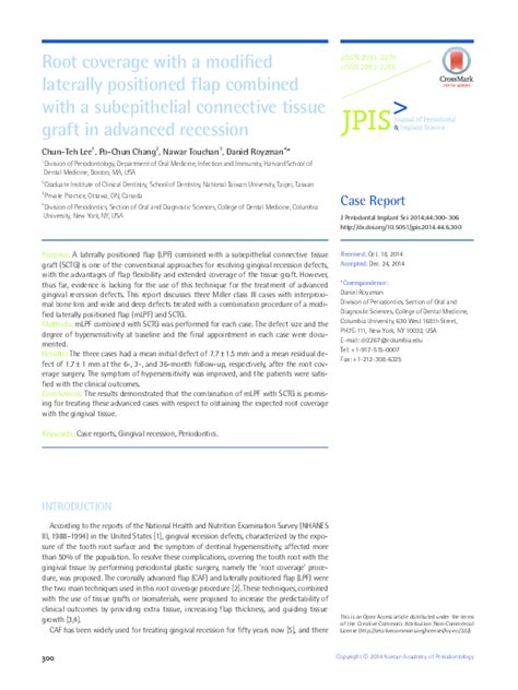 Pdf Root Coverage With A Modified Laterally Positioned Flap Combined With A Subepithelial