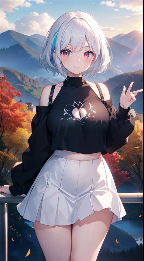 짧은 치마와 검은 상의를 입고 난간에 서 있는 여자 Seaart Ai