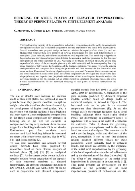 Pdf Buckling Of Steel Plates At Elevated Temperatures Theory Of Perfect Plates Vs Finite