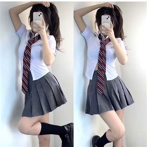 甜辣炸街jk制服学院风减龄收腰衬衫女辣妹长袖衬衣百褶裙两件套装 虎窝淘