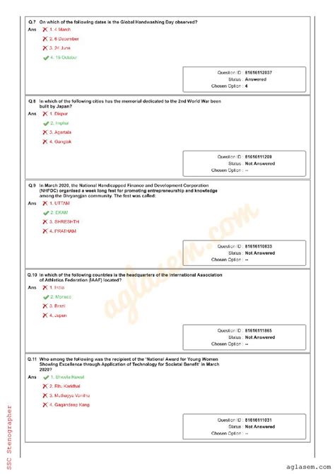 Ssc Stenographer Question Paper 2020 Pdf Download Here Aglasem Career