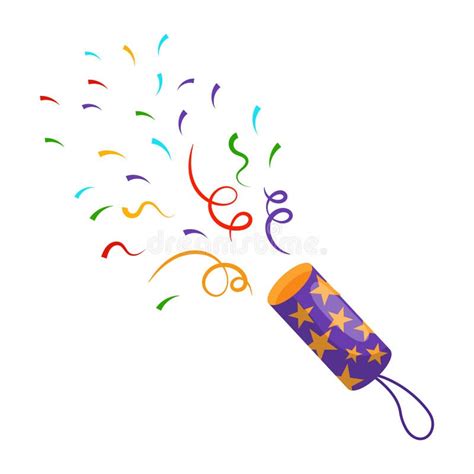 Exploding Party Popper With Ribbons Confetti And Serpentine Holiday Icon Stock Vector