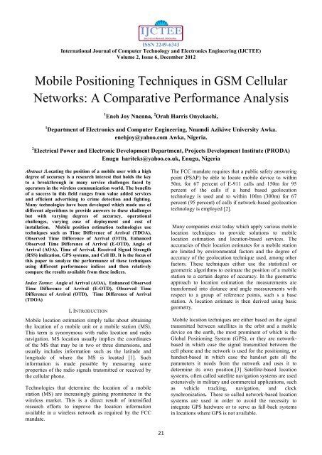 Mobile Positioning Techniques In Gsm Cellular Networks A