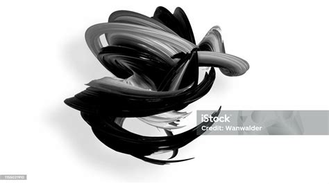 3d 렌더 흑백 리본 링에 곡선 및 트위스트 줄무늬 사탕 또는 압 연 플라스틱 선물 리본 처럼 반짝이 재미 있는 3d 추상적 인 그림 흰색 바탕에 아름 다운 라인 19 0