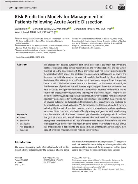 Pdf Risk Prediction Models For Management Of Patients Following Acute Aortic Dissection