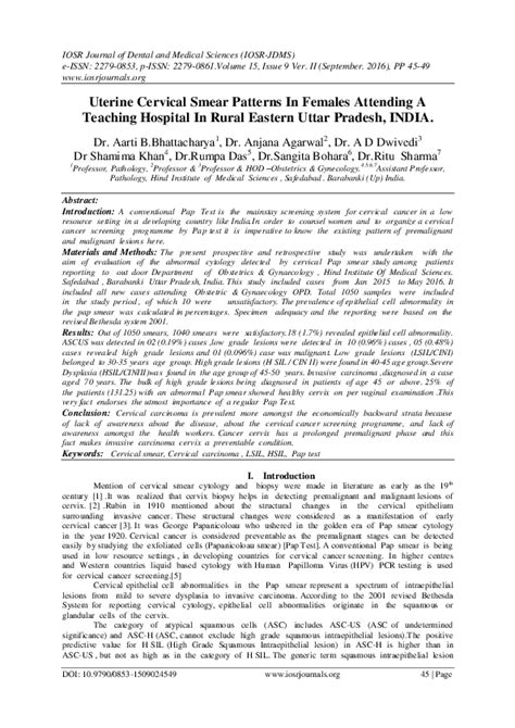 Pdf Uterine Cervical Smear Patterns In Females Attending A Teaching Hospital In Rural Eastern