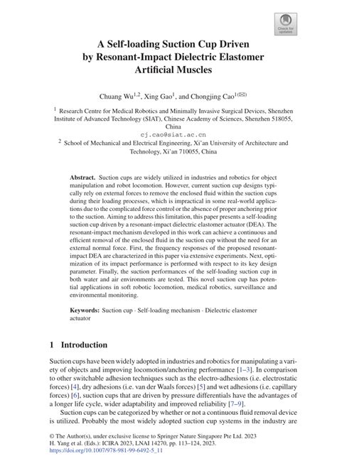 Pdf A Self Loading Suction Cup Driven By Resonant Impact Dielectric Elastomer Artificial Muscles
