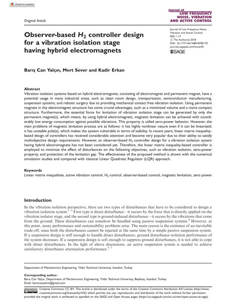 Pdf Observer Based H 2 Controller Design For A Vibration Isolation Stage Having Hybrid