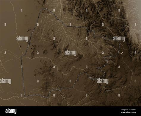 Gash Barka Region Of Eritrea Elevation Map Colored In Sepia Tones