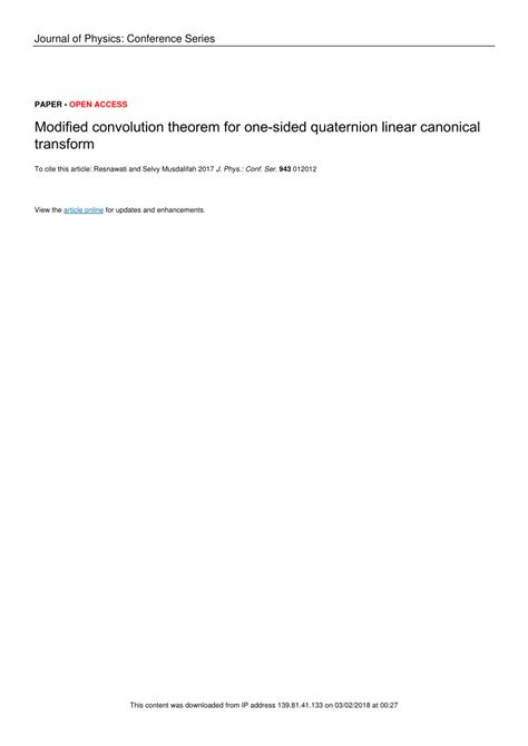 Pdf Modified Convolution Theorem For One Sided Quaternion Linear