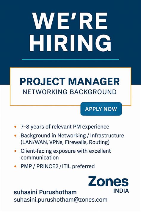 Were Hiring Project Manager Networking Background Mandatory Suhasini Purushotham