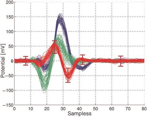 Artificial Example Of Spike Sorting Thresholds The Dark Red Thresholds Download Scientific