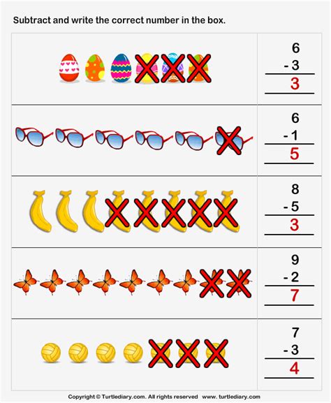 Subtract Single Digit Numbers Worksheet Turtle Diary