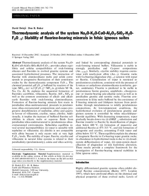 Pdf Thermodynamic Analysis Of The System Na2o K2o Cao Al2o3 Sio2 H2o