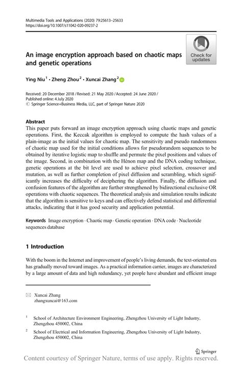 An Image Encryption Approach Based On Chaotic Maps And Genetic Operations Request Pdf