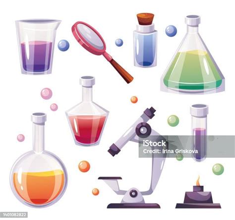ชุดเครื่องมือทดลองทางการแพทย์ในห้องปฏิบัติการแยกได้ เวกเตอร์แบนการ์ตูนกราฟิกออกแบบภาพป ภาพประกอบ