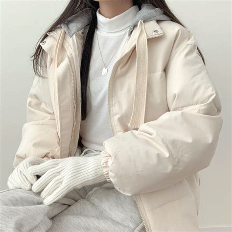 꾸안꾸귀염핏 롤링 배색 후드 패딩 점퍼 3color 에이블리