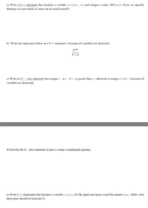Solved Write A C Statement That Declares A Variable