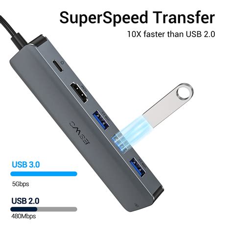 Hub Usb C Jeswo Hdmi 4k Ethernet Rj 45 3 X Usb 3 0 100w Gri Emag Ro