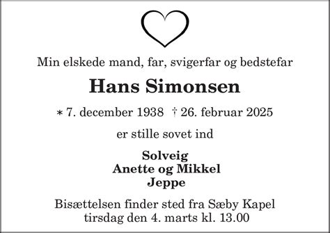 Dødsannonce For Hans Simonsen Nordjyske Dk