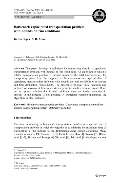 Pdf Bottleneck Capacitated Transportation Problem With Bounds On Rim Conditions