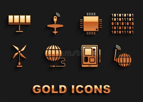 Set Social Network Binary Code Graphic Tablet Wind Turbine