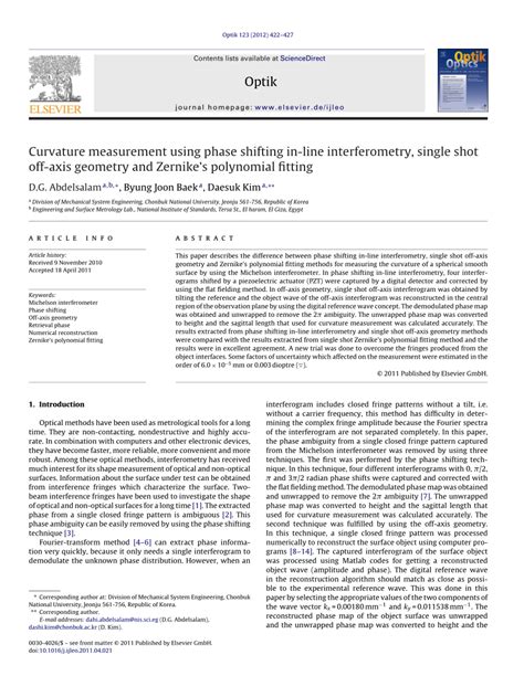Pdf Curvature Measurement Using Phase Shifting In Line Interferometry Single Shot Off Axis