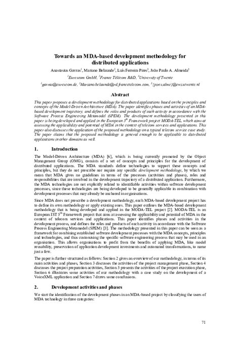 Pdf Towards An Mda Based Development Methodology For Distributed Applications