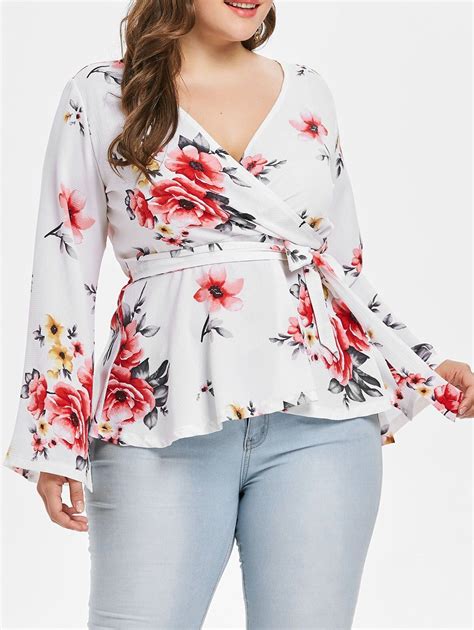 29 Off 2019 Plus Size Floral Surplice Blouse Use