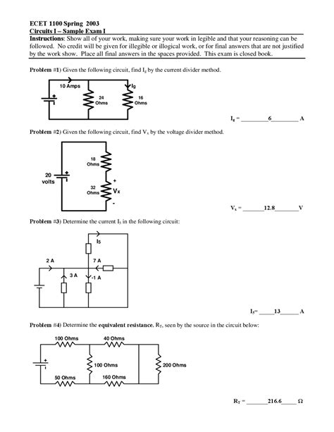 11 Solved Problems To Determine The Current Circuit Exam 1 Ecet 1100 Docsity