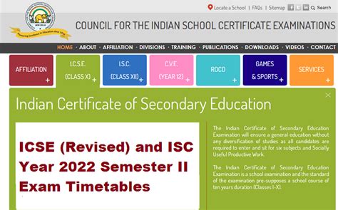 Isc Class 12th Revised Time Table 2022 Released