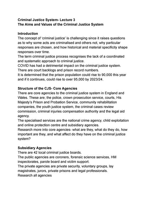 Cjs Lecture 3 Copy Criminal Justice System Lecture 3 The Aims And Values Of The Criminal