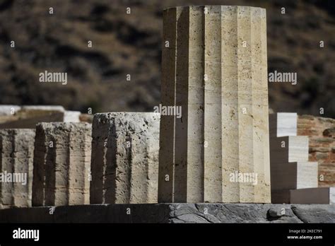 Doric Order Columns At The Archaic Temple Of Athena A Monument At The